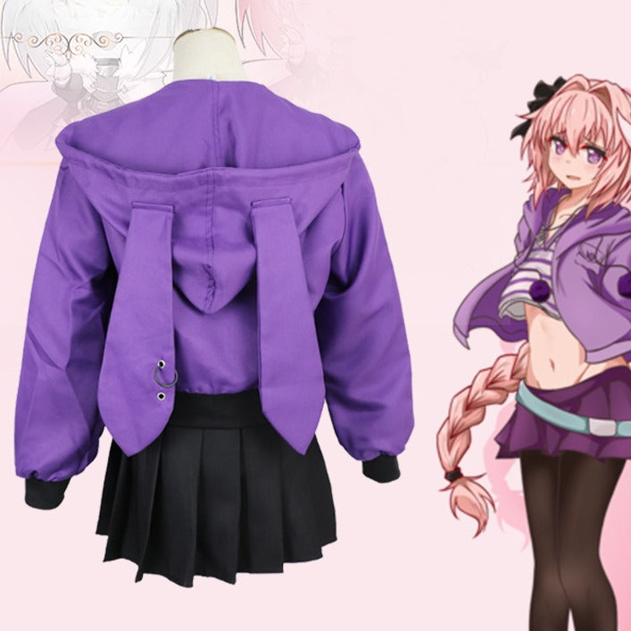 Purple Astolfo Cosplay Outfit Set Femboy Bunny Ears Costume
