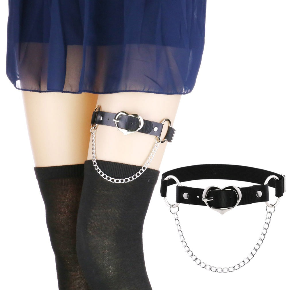 Heart Buckle Garter with Metal Chain